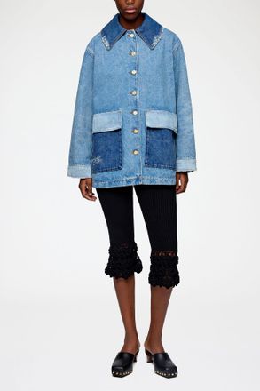 Ganni Veste en denim patchwork Bleu Coton biologique - Taille XXS/XS - Pour Femme