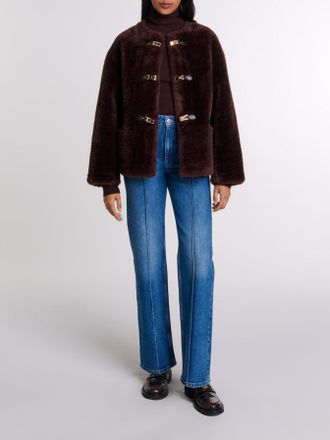 Maje Manteau Court En Fausse Fourrure - Marron - Taille 42 - Maje