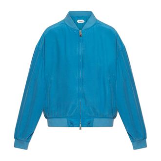 Versace Femme, Vestes, Bleu, Taille: 40 FR Silk Poplin Zip Blouson