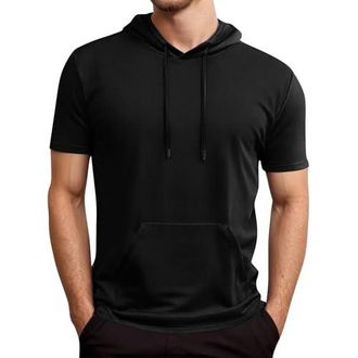 Generic T-shirt pour homme avec capuche et poche pour activit&eacute;s de plein air, t-shirt dentra&icirc;nement de basketball d&eacute;t&eacute; avec cordon de serrage, v&ecirc;tements de sp