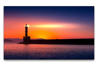 Paul Sinus Art Bilder XXL Leuchtturm am Meer 120x70cm Wandbild auf Leinwand