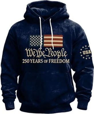 Generico Sweat &agrave; capuche avec cordon de serrage pour homme avec poches imprim&eacute; drapeau des &Eacute;tats-Unis Sweat &agrave; manches longues &eacute;pais style hip hop pour ext&eacute;rieu