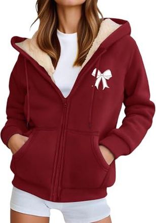 Generic Veste dhiver chaude &agrave; capuche en polaire avec fermeture &eacute;clair pour femme - Doubl&eacute;e - Doux et confortable - Avec capuche pour temps froid, bordeaux, X