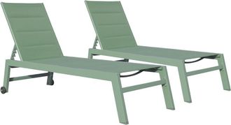 Happy Garden Lot de 2 bains de soleil BARBADOS en textil&egrave;ne vert sauge - aluminium vert sauge