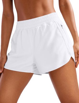 CRZ YOGA Damen Kurz Sporthose Laufhose High Waist Fitness Sport Shorts Kurze Hose mit Reißverschlusstasche Weiss 44
