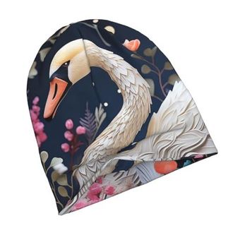 Generic Casquette De Crâne À Revers Cygne des Fleurs Bonnet Hiver Unisexe Coupe-Vent Bonnet pour Sport Femme Temps Froid