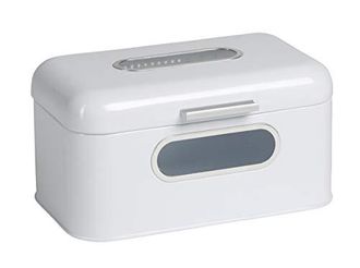 Echtwerk Bo&icirc;te &agrave; Pain R&eacute;tro en M&eacute;tal Blanc avec Fen&ecirc;tre et Couvercle Gain de Place