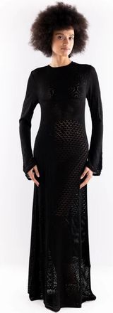 Akep Femme, Robes, Noir, Taille: 38 FR Longue Robe en Tricot de Dentelle