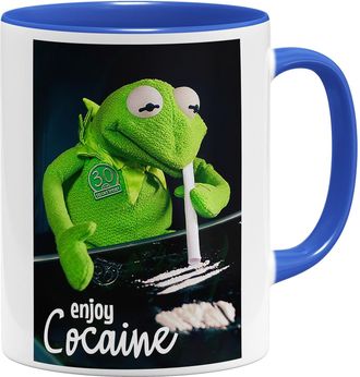 OM3 Enjoy-Frog Kaffee-Tasse Party Party Frosch - Keramik Becher - 325ml - Beidseitig Bedruckt - Blau