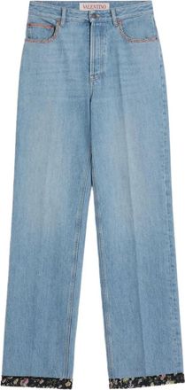 Valentino Garavani jean à ourlets fleuris - Bleu