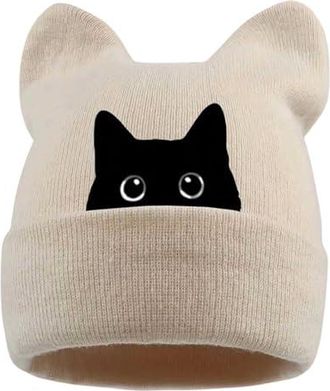 Generic Bonnet Femme Hiver Bonnet Femme Chapeau Femme Hiver Confortable Classique - Chat Brod&eacute; Chaud Hiver, Cache-Oreilles Doux, Parfait Cadeau pour Amie Ou P