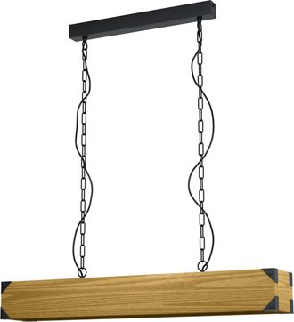 Eglo Pendelleuchte Harborough, 4 flammige Hängelampe Industrial, Vintage, Retro, Hängeleuchte aus Stahl und Holz in Schwarz, Braun, Esstischlampe, Wohnzimm