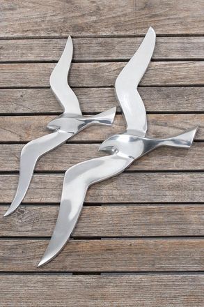 Boltze Wanddekoration, Wandobjekt Möwe in silber aus Aluminium, 1 Stück, ca. 36 cm x 14 cm