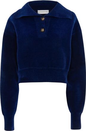 Victoria Beckham Femme, Sweatshirts et sweats &agrave; capuche, Bleu, Taille: 42 FR Collared Cropped Jumper