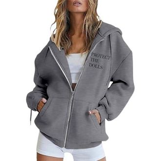 Generic Sweat &agrave; capuche pour femme, veste &agrave; capuche longue, sweat &agrave; capuche avec manches longues, fermeture &eacute;clair, manteau surdimensionn&eacute;, style sport, ferme