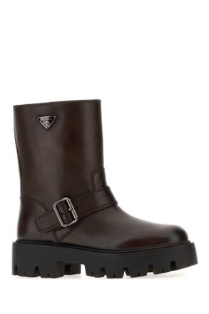 Prada Womens Brow Leather Ankle Boots Teak Mocassini Loafers
