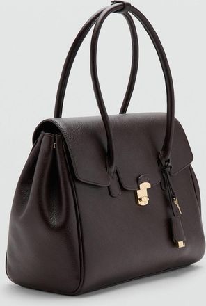 Mango Sac de ville &agrave; rabat de taille moyenne chocolat - Femme - Taille unique - MANGO