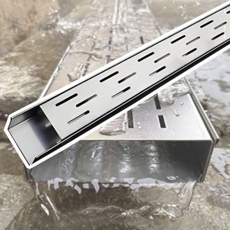 Generic Schmaler Rinnenablauf mit Rost, passgenauer Rinnenablauf aus Edelstahl, schmales Grabenentwässerungsset für den Innen- und Außenbereich für Gärten, Ga