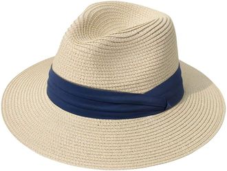 Dreshow Damen Panama Hut Breiter Krempe Stroh Sommer Fedora Strohhut Panama Aufrollen Hut Strand Rollbar UV Sonnenhut UPF 50 +