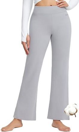 Baleaf Pantalon De Yoga Long en Coton pour Femme, 76cm Leggings Sportswear Running Fitness Pilates avec Poches Gris argenté S