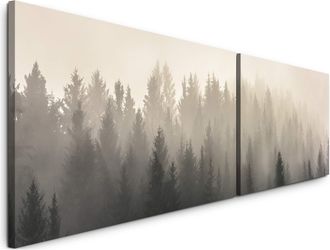 Paul Sinus Art Wälder im Nebel 180x50cm - 2 Wandbilder je 50x90cm - Kunstdrucke - Wandbild - Leinwandbilder fertig auf Rahmen