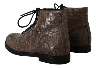 Dolce & Gabbana Mens Gray Crocodile Leather Derby Boots