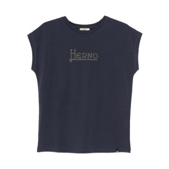 Herno Femme, Tops, Bleu, Taille: 38 FR T-shirt avec logo lettrage