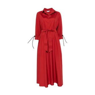 Max Mara Femme, Robes, Rouge, Taille: 38 FR Mirto Robe Midi en Popeline de Coton