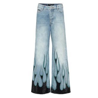 Philipp Plein Denim Skater Fit Hose Strass Flame - - Jeans - Damen - Blau - W24