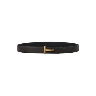 Tom Ford Homme, Accessoires, Brun, Taille: 100 CM Small Grain Leather T Icon Belt