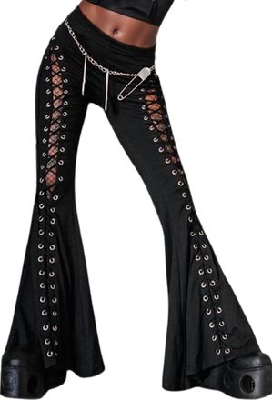 Feoya Gothic Hose Damen Y2K Punk Hose Hohe Taille Flare Leggings Hose Grunge Schwarz Gothic Bell Bottoms Party Club Festival Kleidung C1 XL