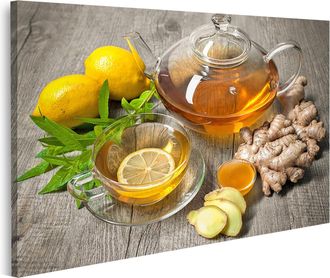Islandburner Prime Bild auf Leinwand Tee Zitrone Ingwer Auf Holz Tisch - Leinwand 80x40cm