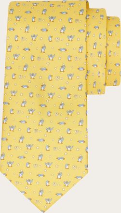 Ferragamo Herren Seidenkrawatte mit Pinguin-Print Gelb
