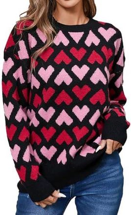 Generic Pull damour pour la Saint-Valentin - Grande taille - Haut &agrave; manches longues - Coupe ample - Confortable - Imprim&eacute; coeur - Chaud - Pull amusant pour fe