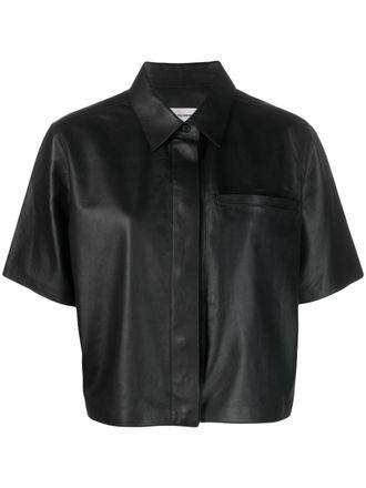 Yves Salomon chemise en cuir &agrave; manches courtes - Noir