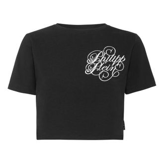 Philipp Plein Femme, Tops, Noir, Taille: 40 FR Modal Pure Fit Cropped T-Shirt