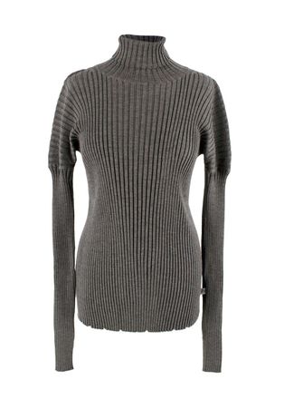 Bottega Veneta Grey Ribbed Knit Turtleneck Top Size S