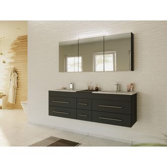 Magnolia Home Badm&ouml;belset Roma XL 2-teilig mit Spiegelschrank grafit