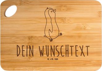 Mr. & Mrs. Panda Personalisiertes Schneidebrett Pinguin marschieren - Personalisierte Geschenke, Holzbrett, Mit Gravur, Schwester, Familie, Fr&uuml;hst&uuml;cksbrett Namen, Brud