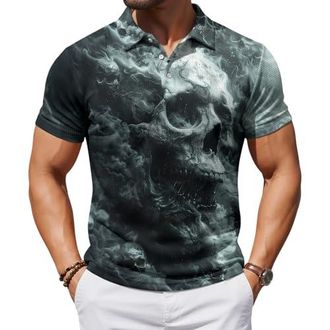 Generic T-shirt &agrave; boutons t&ecirc;te de mort pour homme - T-shirt imprim&eacute; t&ecirc;te de mort &agrave; manches courtes T-shirts dhorreur T-shirts d&eacute;contract&eacute;s athl&eacute;tiques hauts v