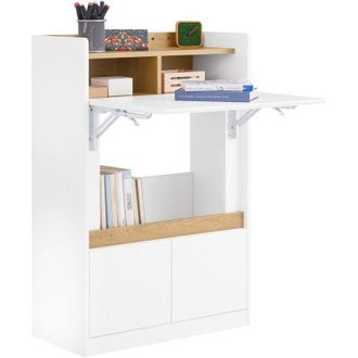 SoBuy FWT109-WN Bureau Pliant, Table dOrdinateur Rabattable, Table de Bureau, Petite Bureau avec &Eacute;tag&egrave;res de Rangement, Table de Travail, Table