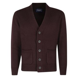 Drumohr Cardigan Lana Merinos Doppio Filo - Homme - Pulls - Brun - Taille: M