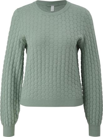 QS by s.Oliver Damen Pullover Grün Geometrisch Langarm Rundhalsausschnitt Regular Fit Herbst/Winter