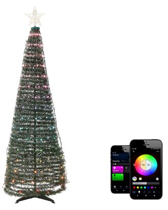 Beliani LED Deko Weihnachtsbaum gr&uuml;n mit bunten Lichtern App-gesteuert 188 cm Saarloq