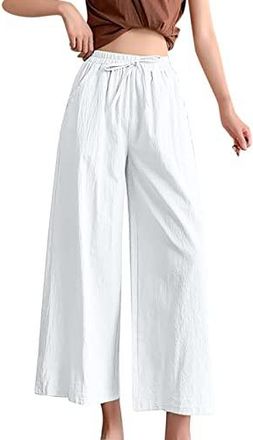 Generic Pantalon Leger Ete Femme Fluide &Eacute;t&eacute; en Lin pour Couleur Unie Taille Haute Confortable Solide &Eacute;lastique Shorts Pantalons Femmes Poche Pantalons D&eacute;contr