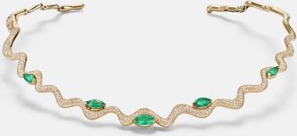 Shay Jewelry Halskette Wave aus 18kt Gelbgold (750/1000) mit Diamanten und Smaragden