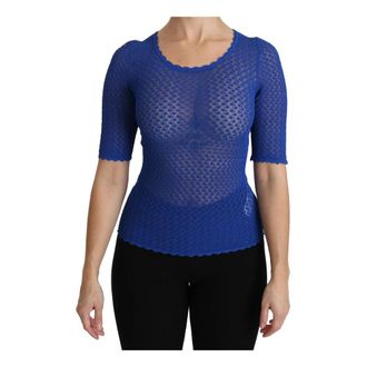 Dolce & Gabbana Blaue Durchsichtige Rundhals-Viskosebluse - - Tops - Damen - Blau - M