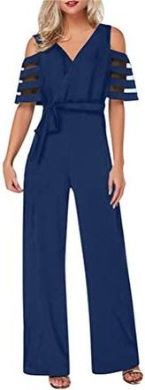 ORANDESIGNE Femme Combinaison Col V &Eacute;paules D&eacute;nud&eacute;es Jumpsuit &Eacute;l&eacute;gant Business Playsuit Couleur Unie Long Pantalon Cocktail Soir&eacute;e C&eacute;r&eacute;monie Romper avec Ceinture 