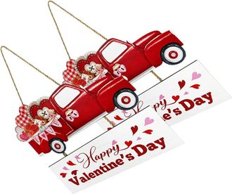 OSALADI 2 St&uuml;ck Holz Wandanh&auml;nger Automodell mit Schleife Valentinstag Dekoration Wetterfest f&uuml;r Innen und Au&szlig;en