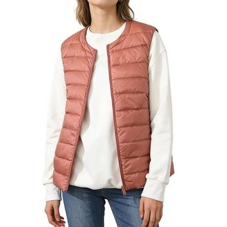 Generic Veste sans manches matelass&eacute;e l&eacute;g&egrave;re et compressible Chalecos Para Mujer, grande taille, col rond court, rouge clair, taille moyenne